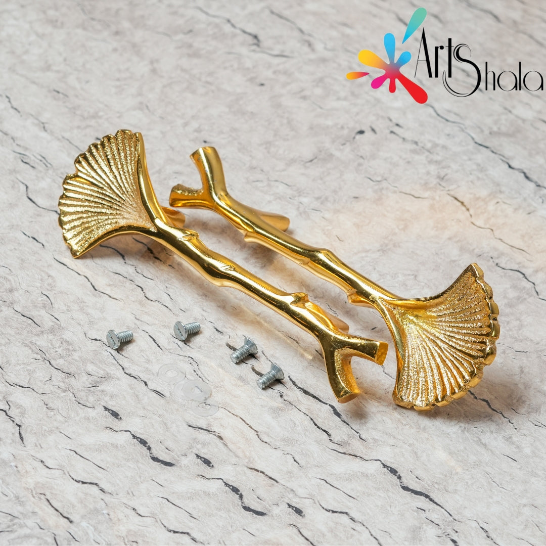 Buy Vintage Golden Sea Shell Metal Tray Handle Online